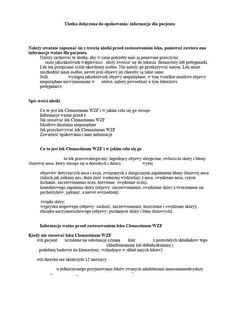 PIL Clemastinum WZF Tabl 25362784686993 | PDF