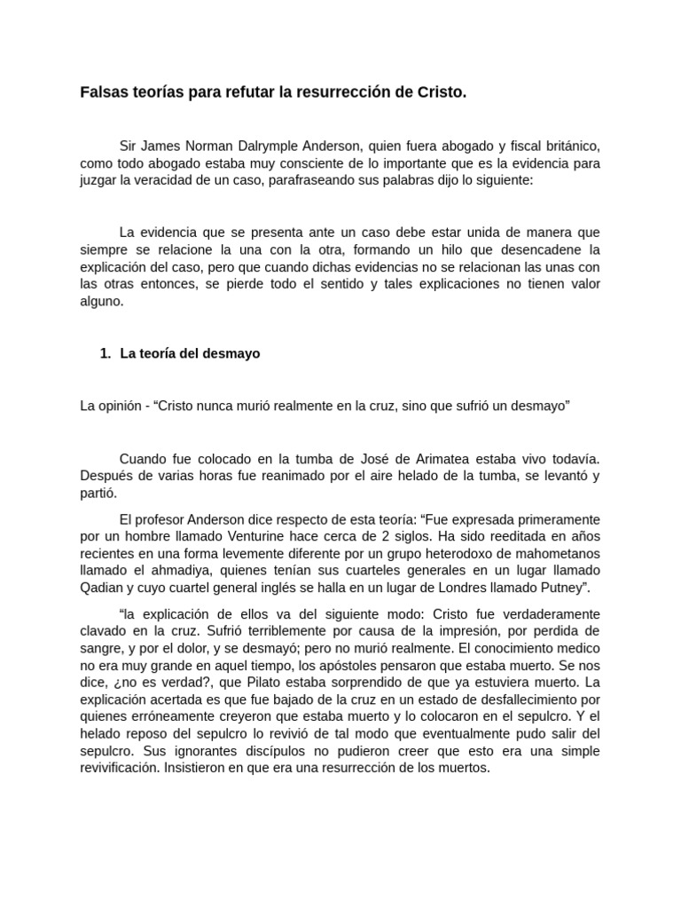 Falsas Teorías para Refutar La Resurrección de Cristo | PDF | La ...