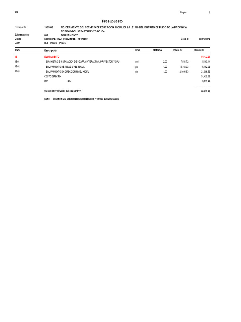 Ppto Equipamiento | PDF