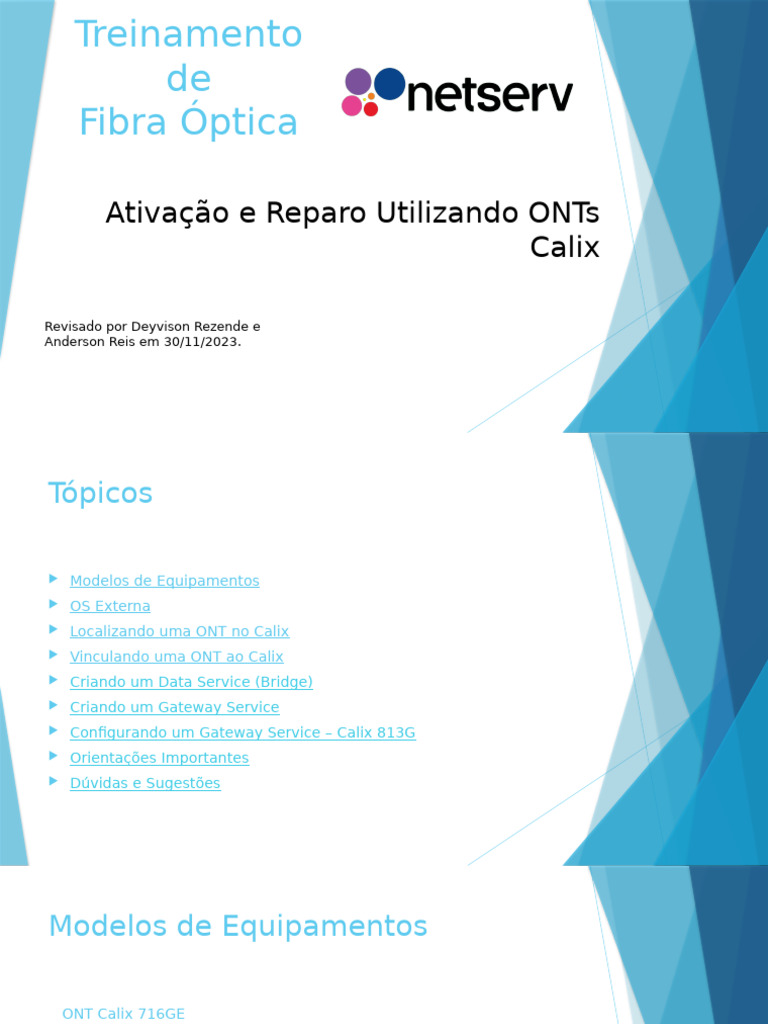 Treinamento ONT Calix Versao Final Copia | PDF | Endereço de IP | Wi-Fi