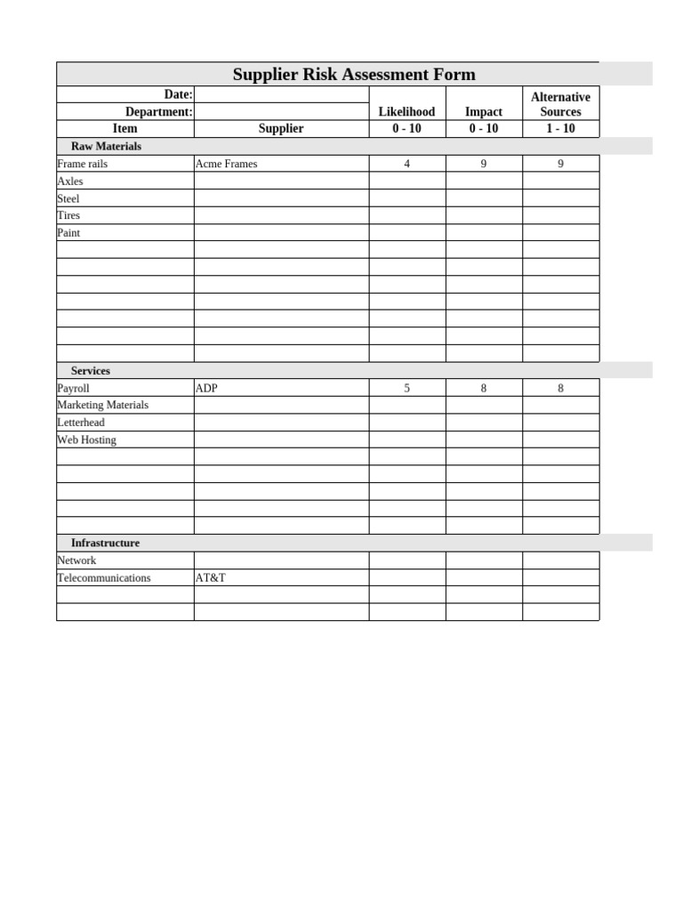 Form 20-1 Supplier Risk Assessment Form | PDF
