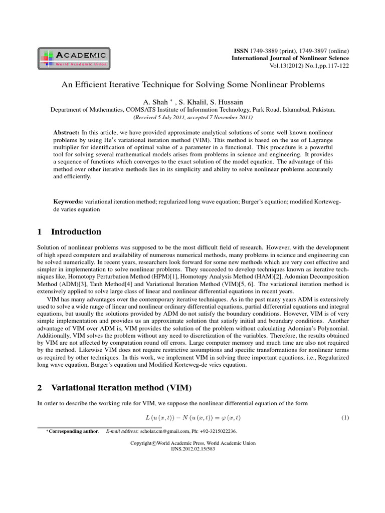 An Efficient Iterative Technique For Sol | PDF | Nonlinear System | Differential Equations