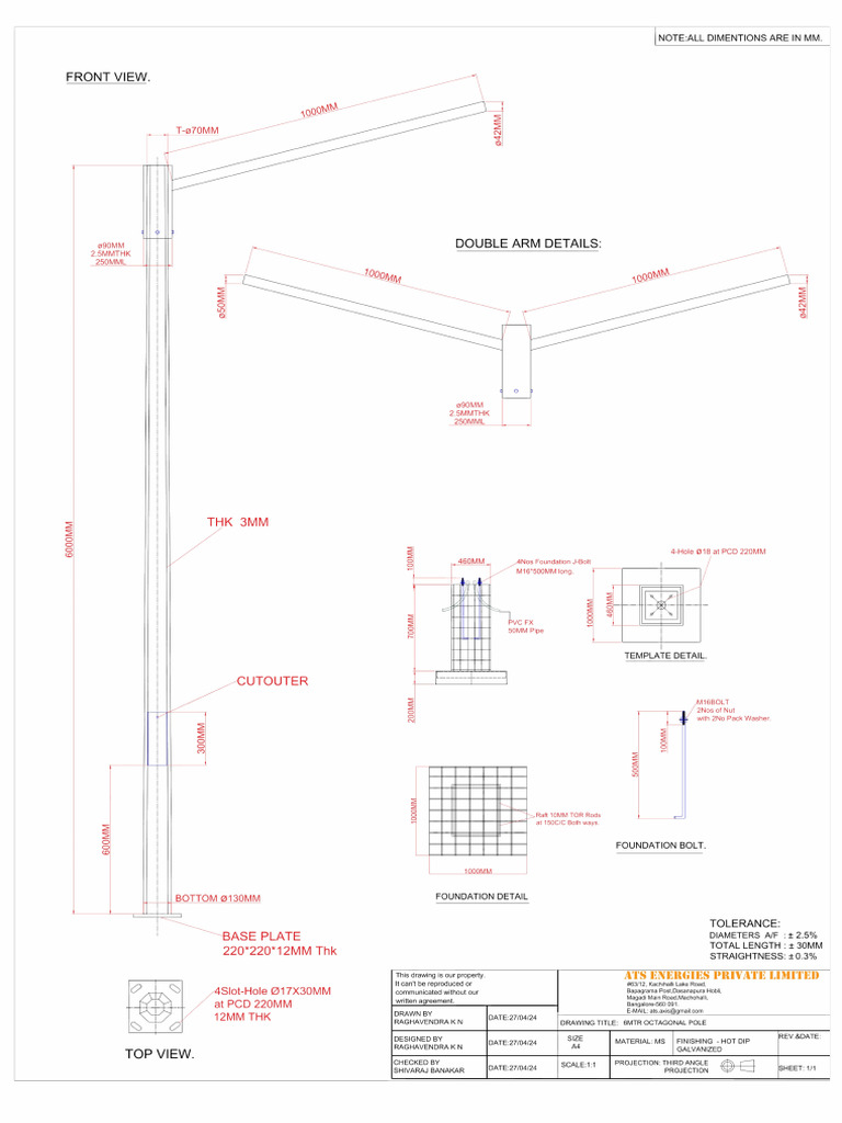 6MTR Octagonal Pole With Arm Iso | PDF