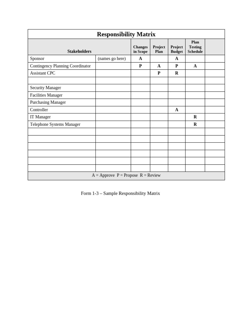 Form 1-3 Sample Responsibility Matrix | PDF
