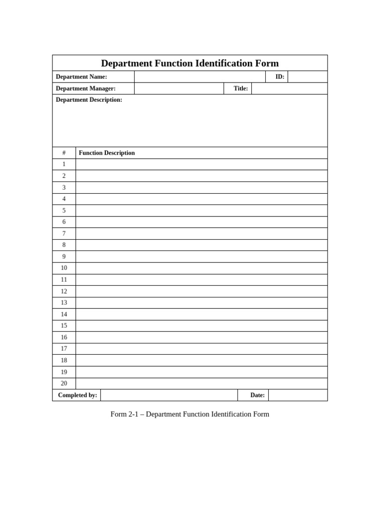Form 2-1 Department Function Identification Form | PDF