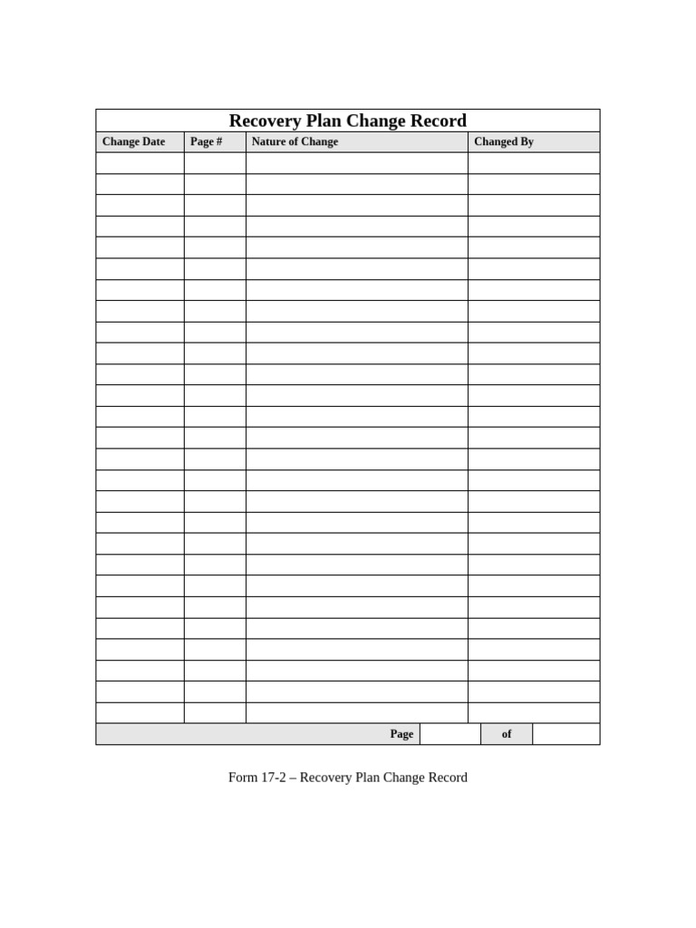 Form 17-2 Recovery Plan Change Record | PDF