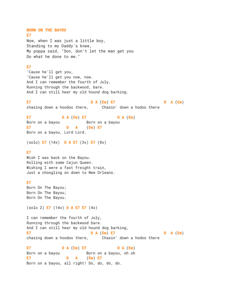 Born on the Bayou Lyrics Analysis | PDF