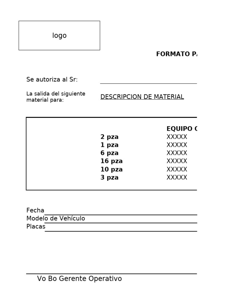 Formato de salida de materiales | PDF Formato de salida de materiales | PDF