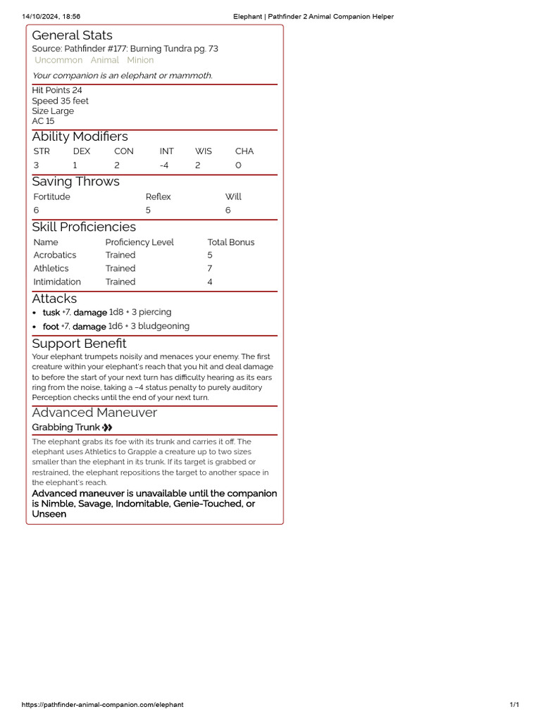 Elephant - Pathfinder 2 Animal Companion Helper | PDF