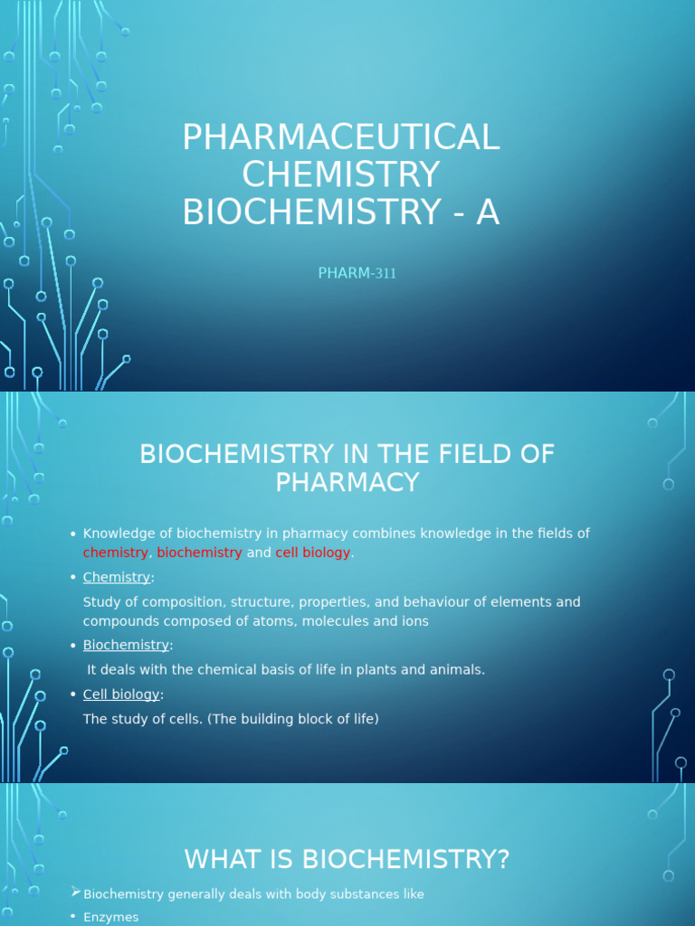 Biochemistry in the Field of Pharmacy.docx | PDF | Biochemistry | Chemistry