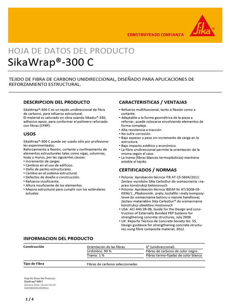 Sikawrap - 300 C | PDF | Hormigón | Textiles