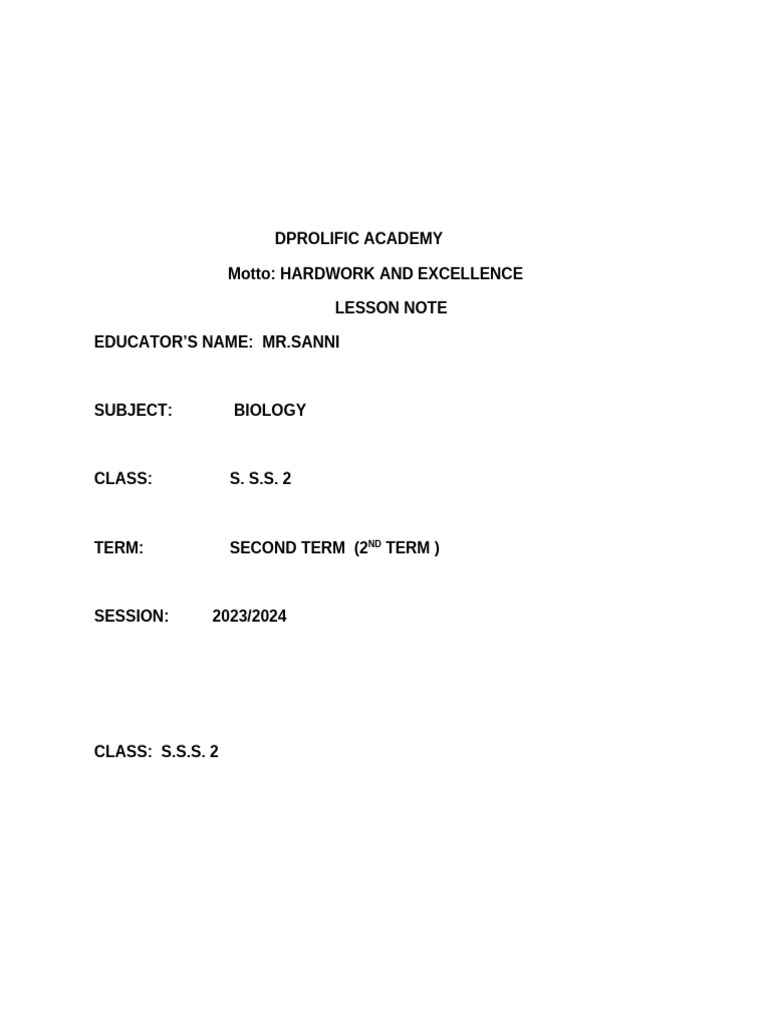 Biology Ss2 2nd Term Notenew | PDF | Meiosis | Heart