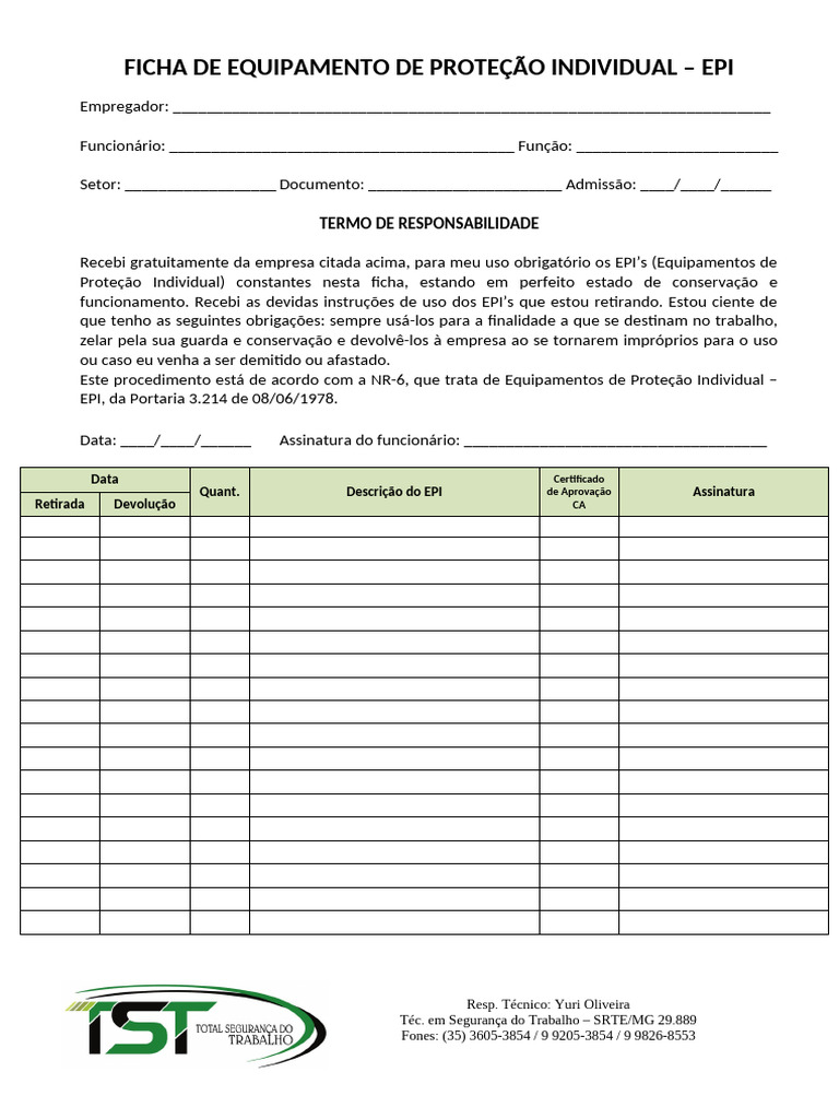 FICHA EPI - MODELO | PDF