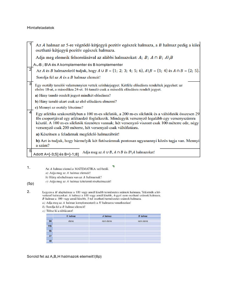 Mintafeladatok Zsófinak | PDF