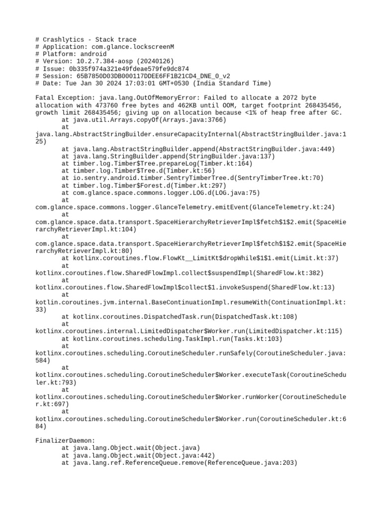 Com - Glance.lockscreenm Issue Crash Session DNE 0 v2 Stacktrace | PDF | Computer Programming ...