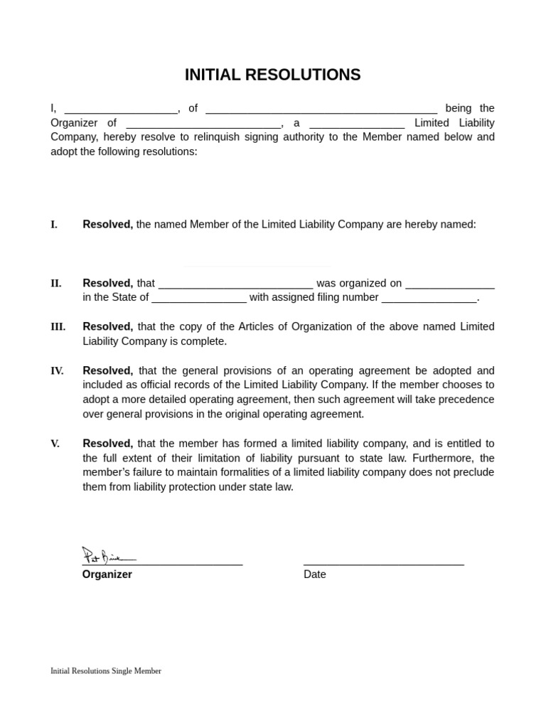 Initial Resolutions for LLC Formation | PDF