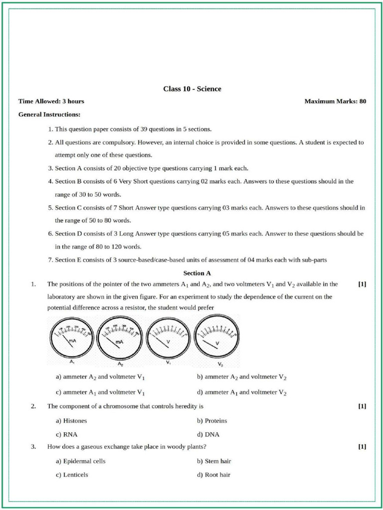 10 Science sample paper-1 | PDF