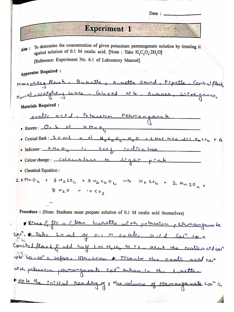 Chemistry Practical Record Book 12th | PDF
