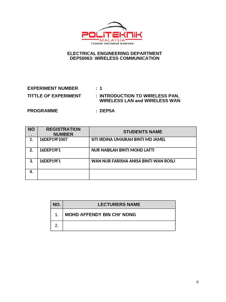 Practical Work 1-Introduction To WPAN, WLAN & WWAN | PDF | Bluetooth ...