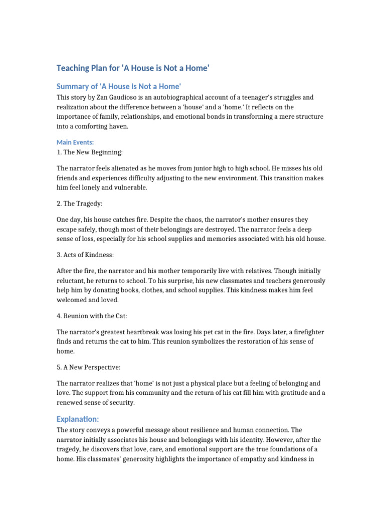 Teaching Plan: House vs. Home | PDF | Love | Psychological Resilience