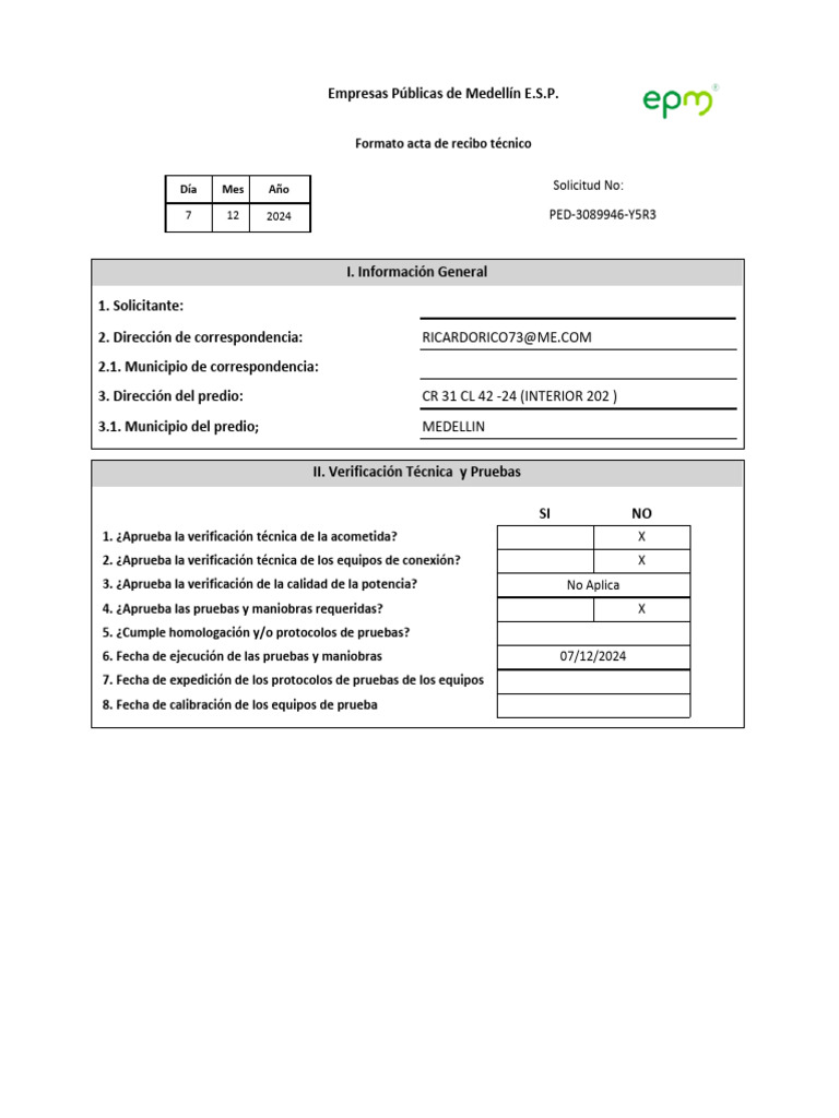Formato Respuesta Recibo Técnico Aprobada E6 | PDF | Telecomunicaciones | Informática