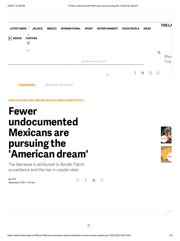 Fewer Undocumented Mexicans Are Pursuing The 'American Dream' | PDF ...