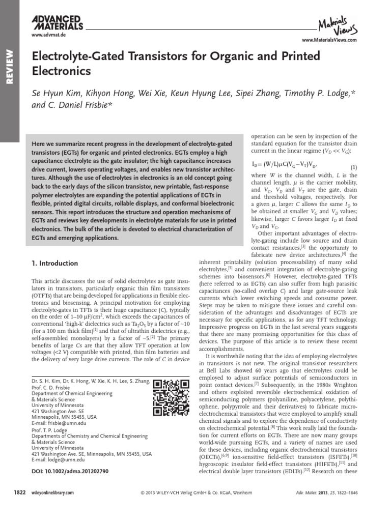 Advanced Materials - 2012 - Kim - Electrolyte‐Gated Transistors for Organic and Printed ...