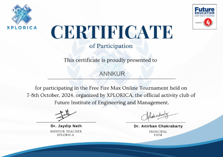 FF MAX Participation Certificate ANNKUR | PDF