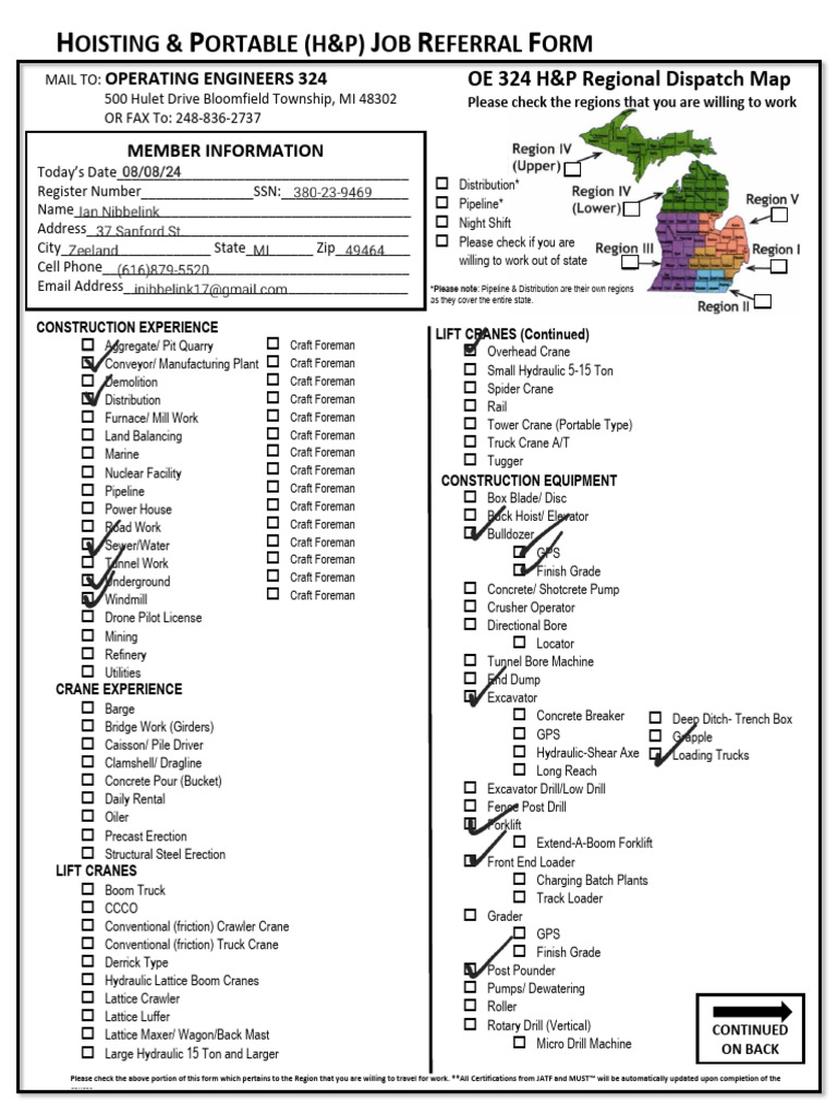 Operators Union Non-Member Skills Form | PDF | Crane (Machine) | Loader ...