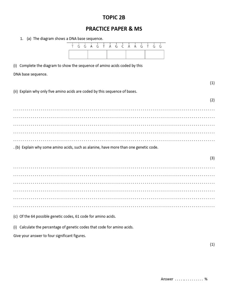 TOPIC 2B PRACTICE PAPER Biology Edexcel | PDF | Dna | Genetic Code