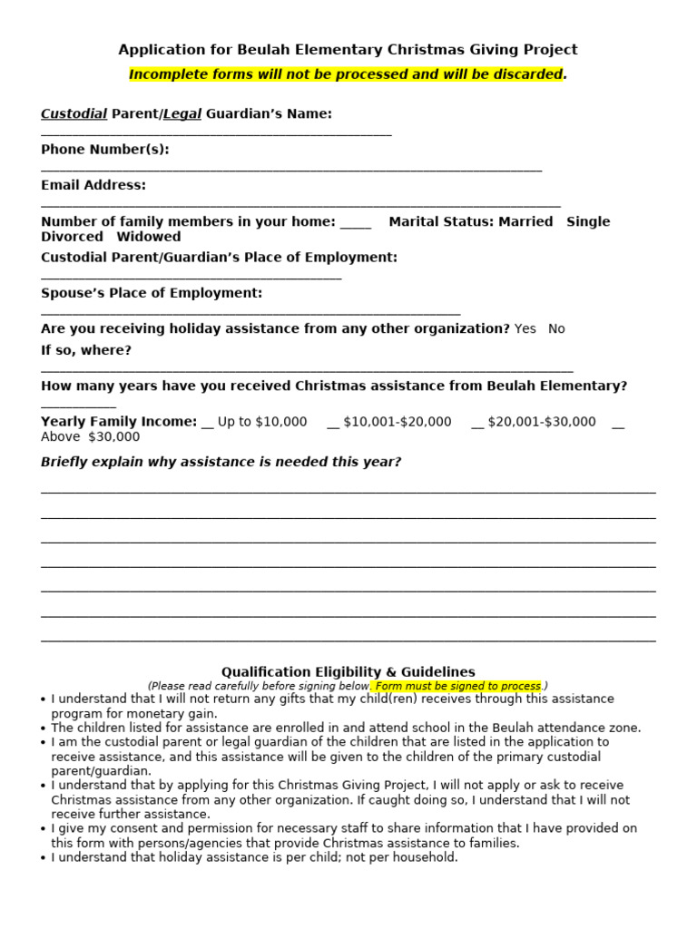 Application For Christmas Giving Project | PDF | Child Custody | Living ...
