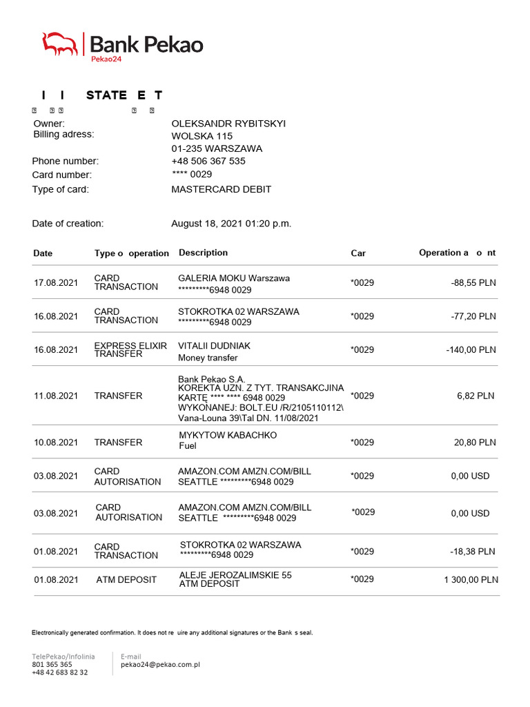 Bank Pekao | PDF | Services (Economics) | Payments