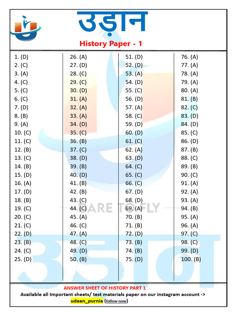 Answer Sheet of History Part 1 | PDF