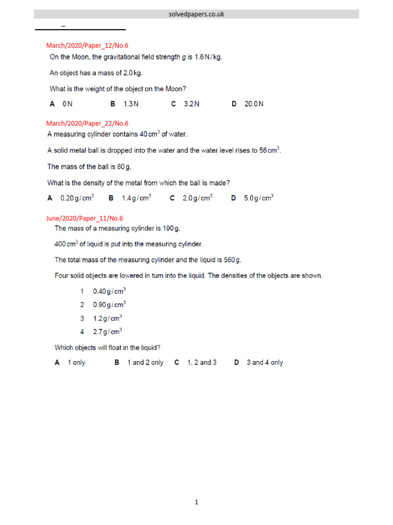2020J-Density-igcse | PDF