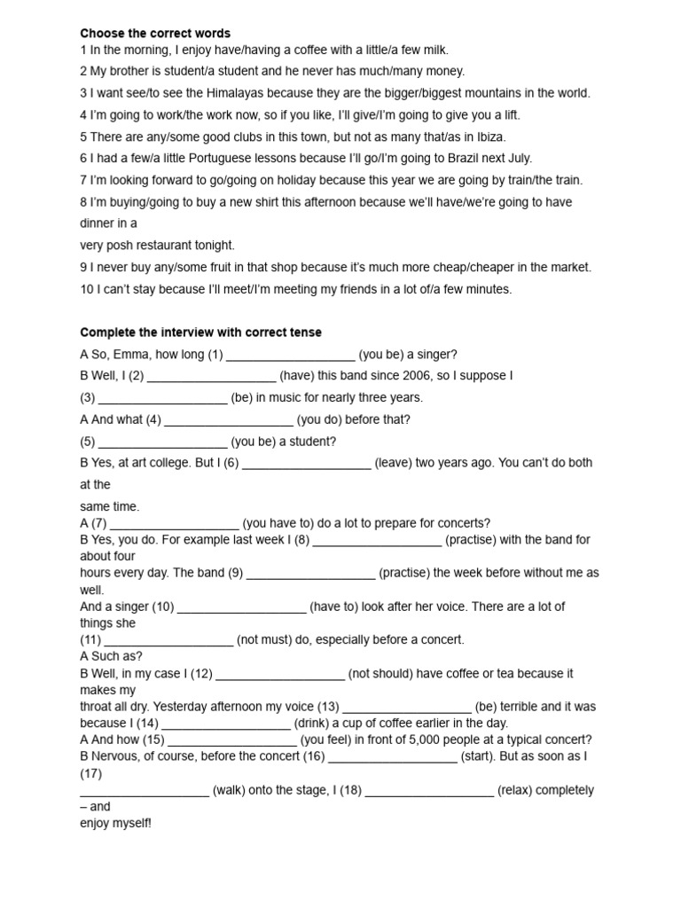 Word Choice and Tense Practice | PDF