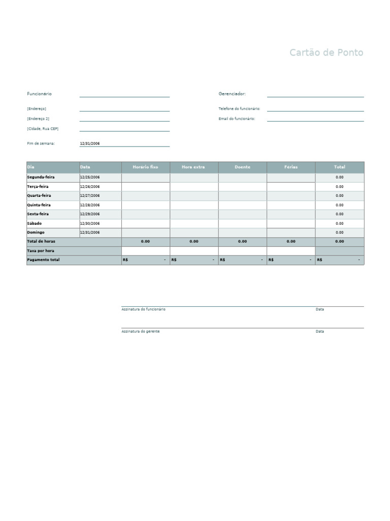 Modelo Cartão de Ponto | PDF