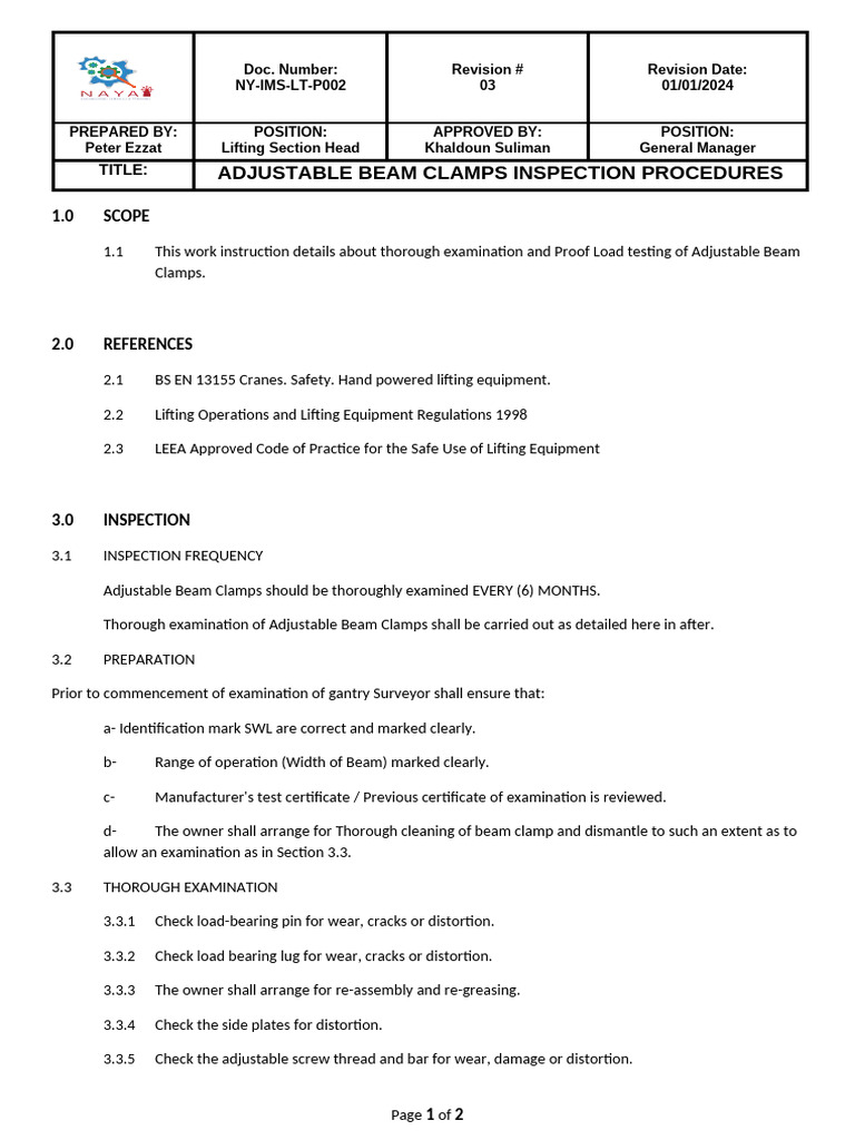 2-Adjustable Beam Clamps Inspection Procedures | PDF