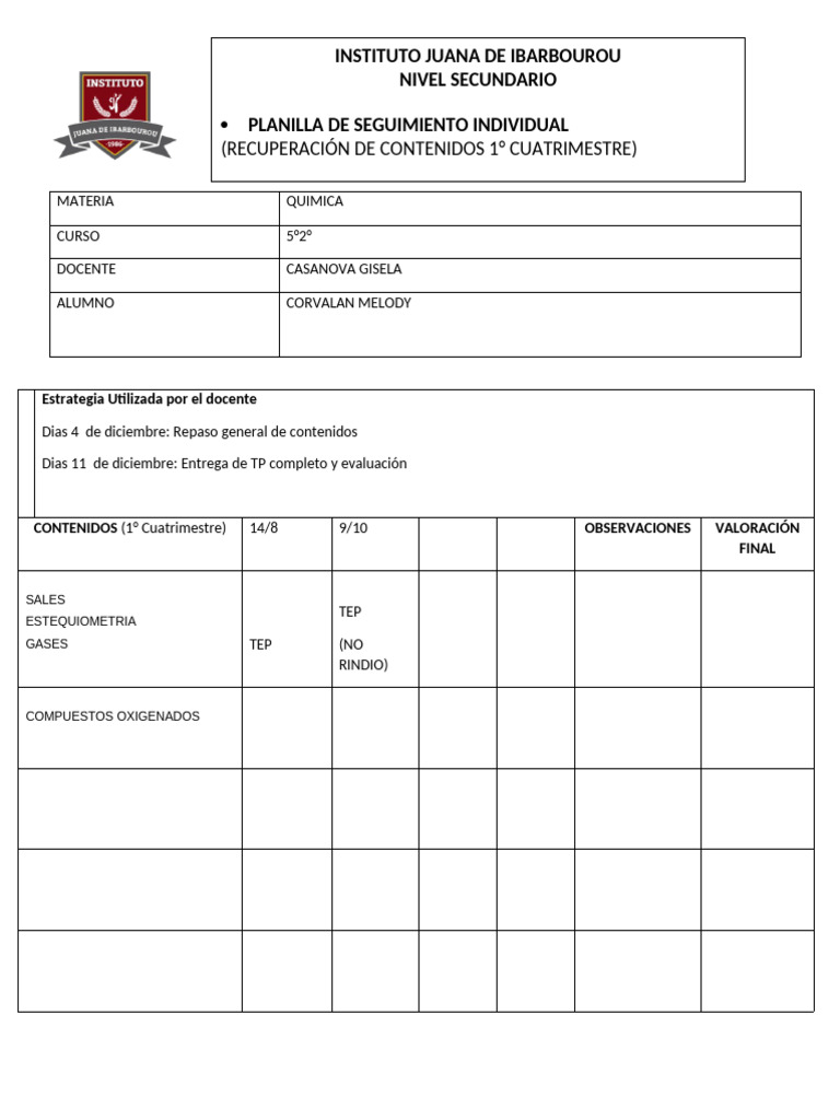 Planilla. CORVALAN | PDF