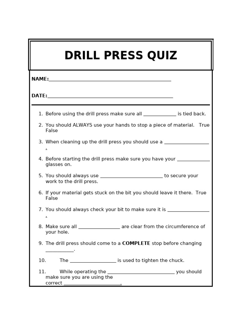 Lesson 18 of 23 - Drill Press Quiz | PDF