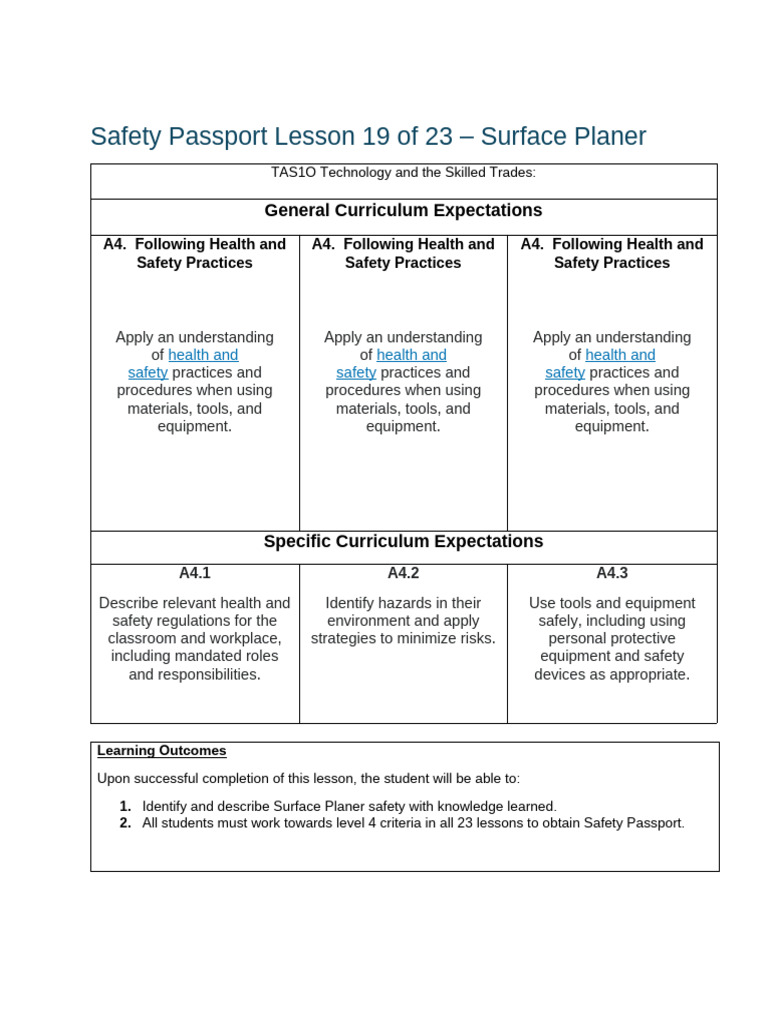 Lesson 19 of 23 - Surface Planer | PDF | Safety | Behavior Modification