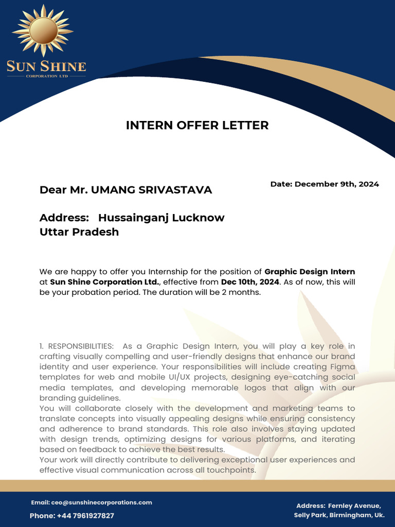 Umag Offer Letter | PDF | Design | Business
