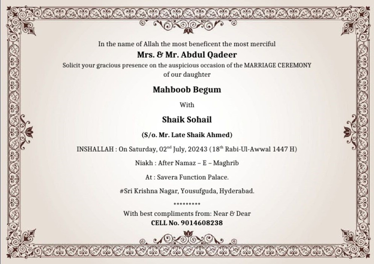 Mahboob Begum & Shaik Sohail Wedding Invitation | PDF