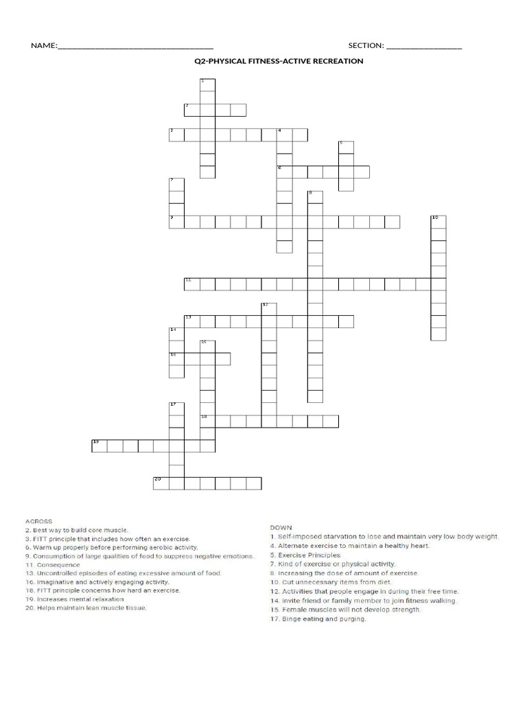 Crossword Puzzle PE Q2 | PDF