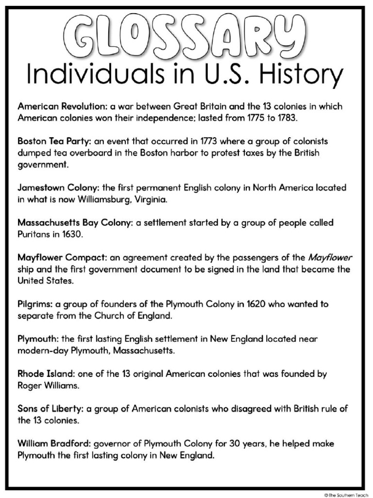 Individuals in U.S. History GLOSSARY | PDF