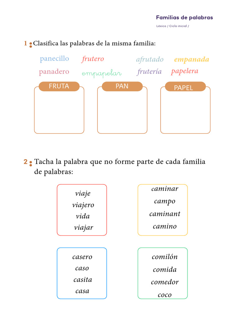 Actividades de Familias de Palabras | PDF