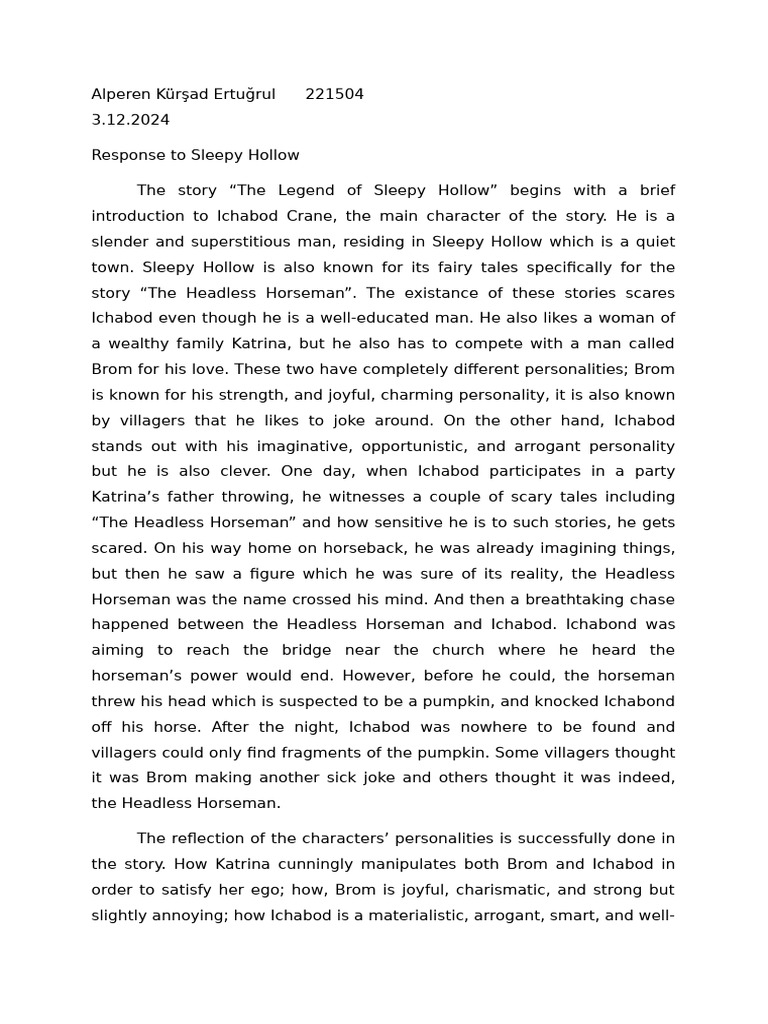 3.12.24 - Response To Sleepy Hollow | PDF | The Legend Of Sleepy Hollow