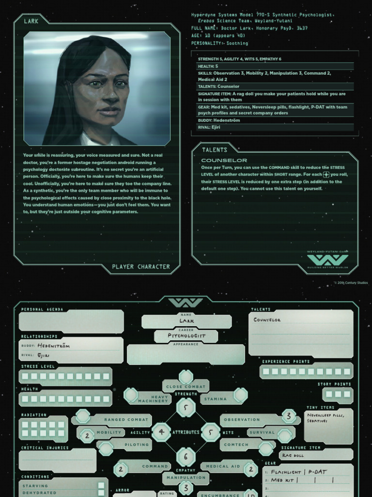 ALIEN Heart of Darkness Character Sheets-7-8 | PDF | Emotions ...