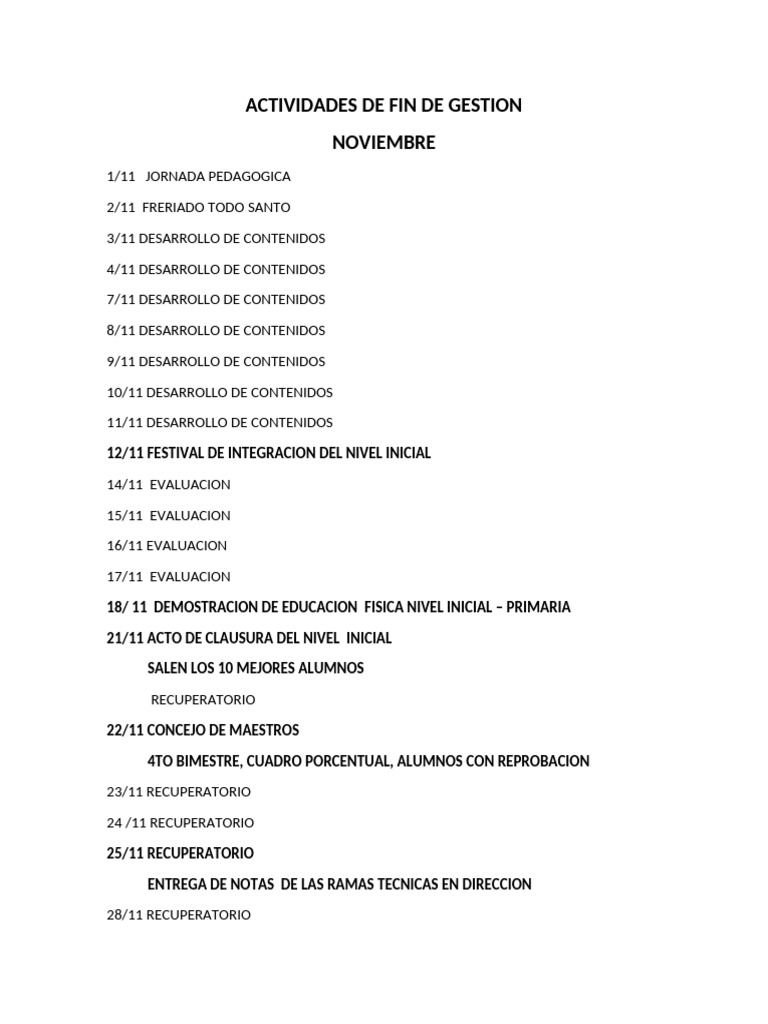 ACTIVIDADES DE FIN DE GESTION | PDF