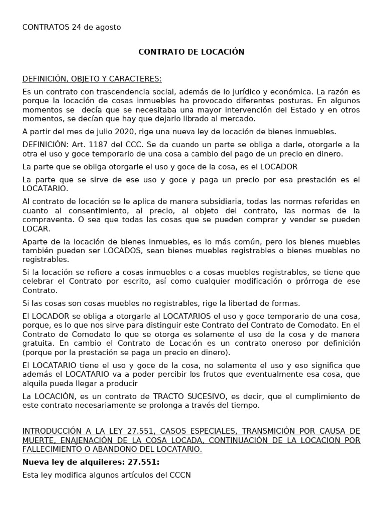 Contrato de Locación: Ley 27.551 y Aspectos Clave | PDF | Derecho ...
