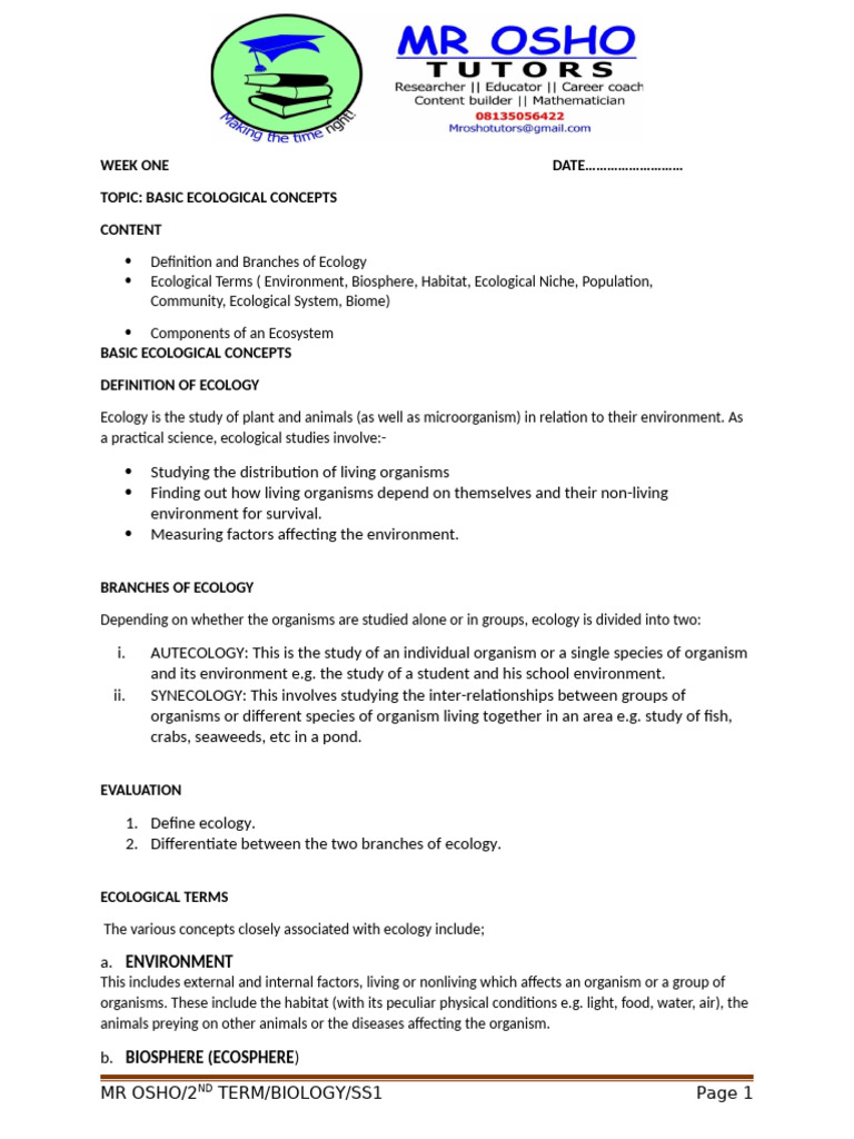 SS1 Biology Second Term New Note | PDF | Food Web | Ecosystem